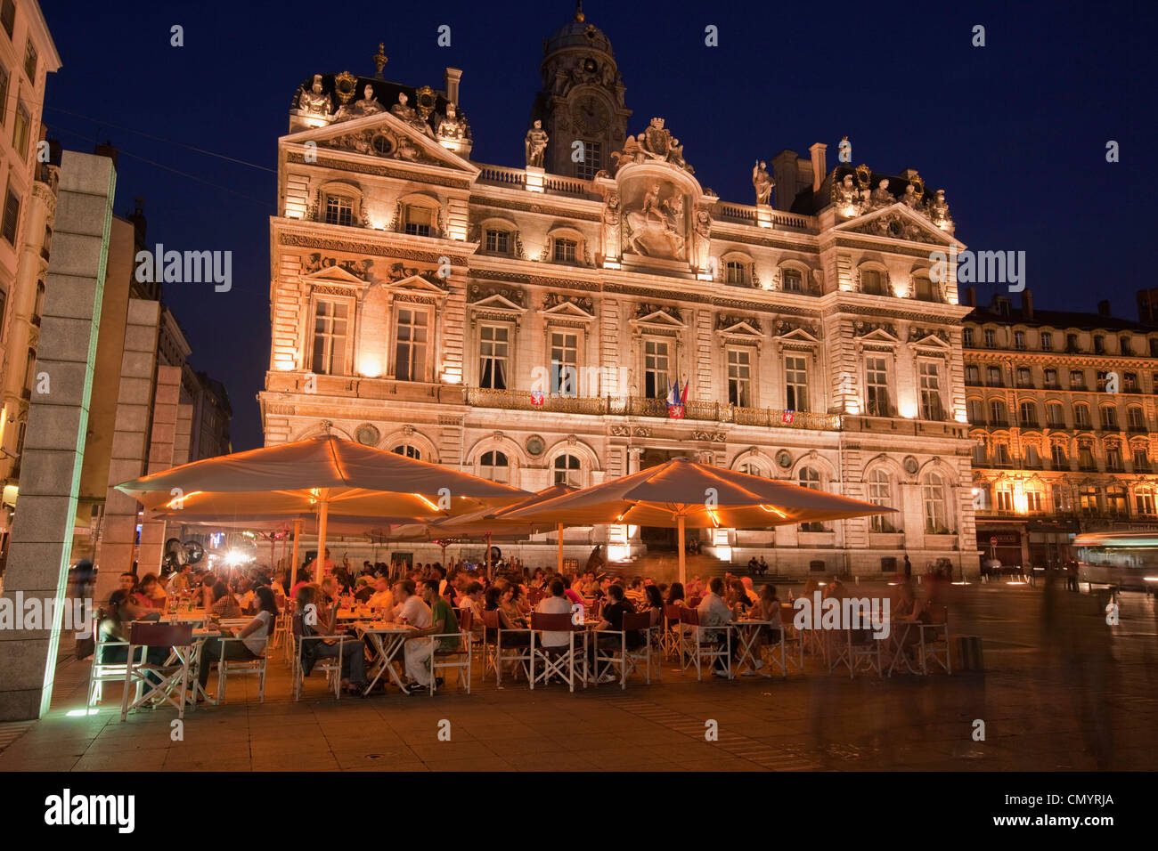 Place des Terreaux, background Hotel de Ville, Lyon, Rhone Alps, France ...