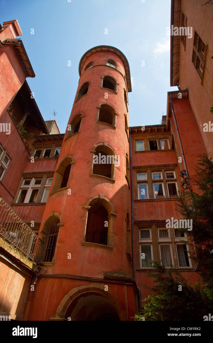 Red Tower in Vieux Lyon, Old City Center, Rhone Alps, France Stock ...