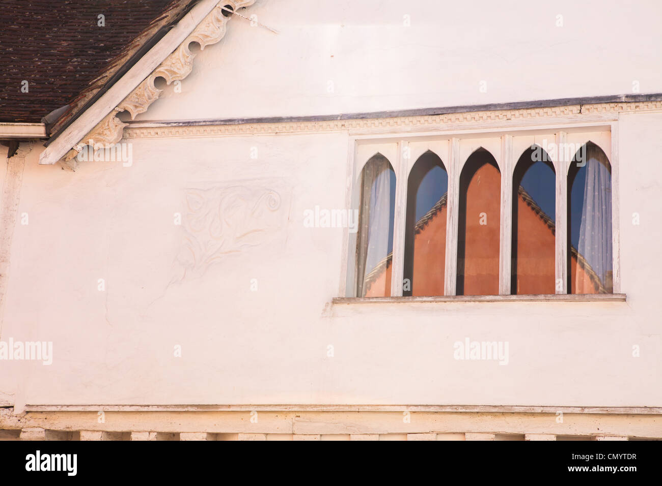 Detail of plaster pargetting on The Priory, a Medieval Tudor building ...