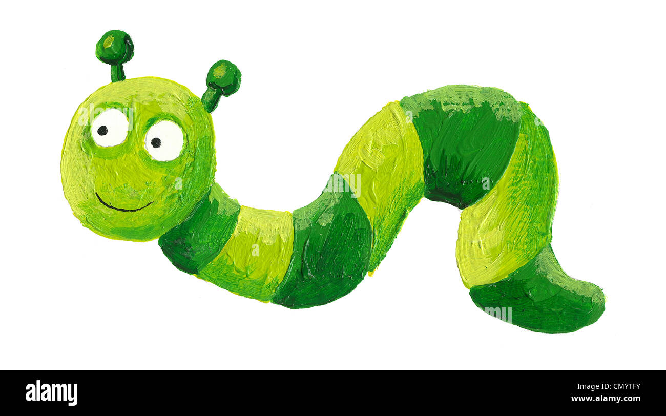 Acrylic illustration of funny green worm crawling Stock Photo - Alamy