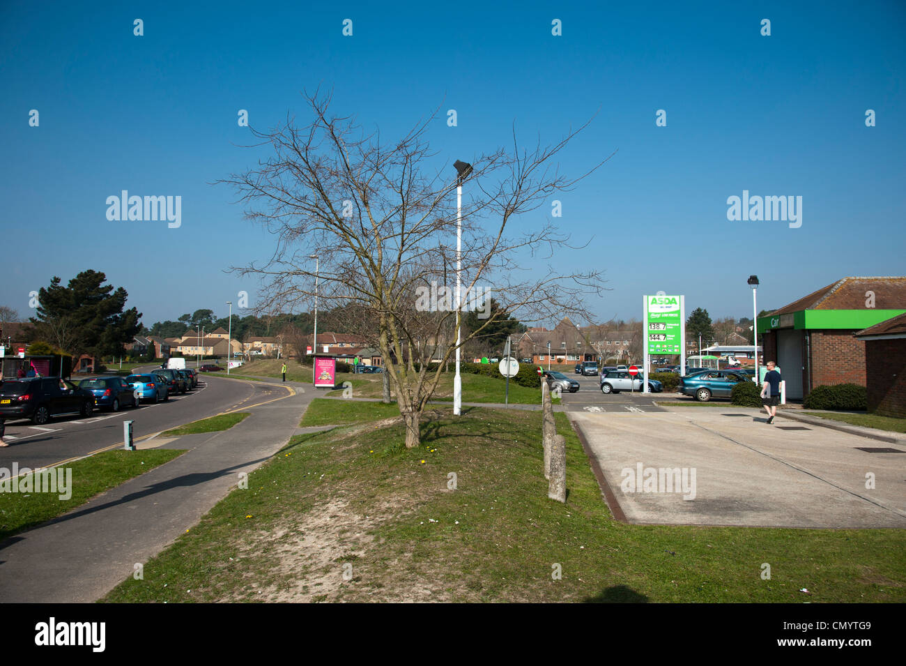 Fuel Crisis, March 2012. Queuing traffic snakes along the road and into ...