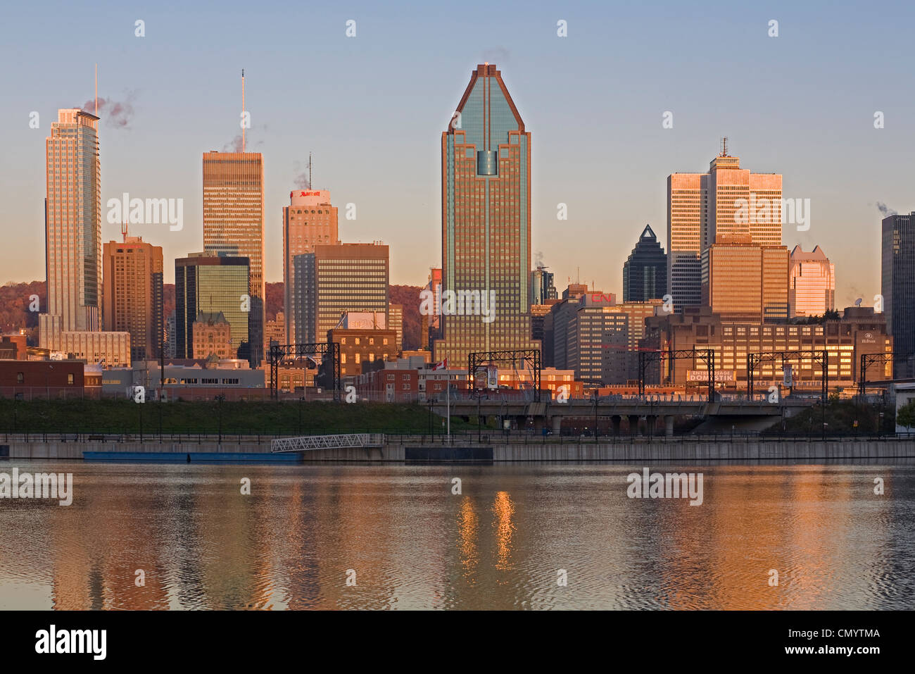 Early Morning View of Downtown Montreal Across Lachine Canal, Montreal ...