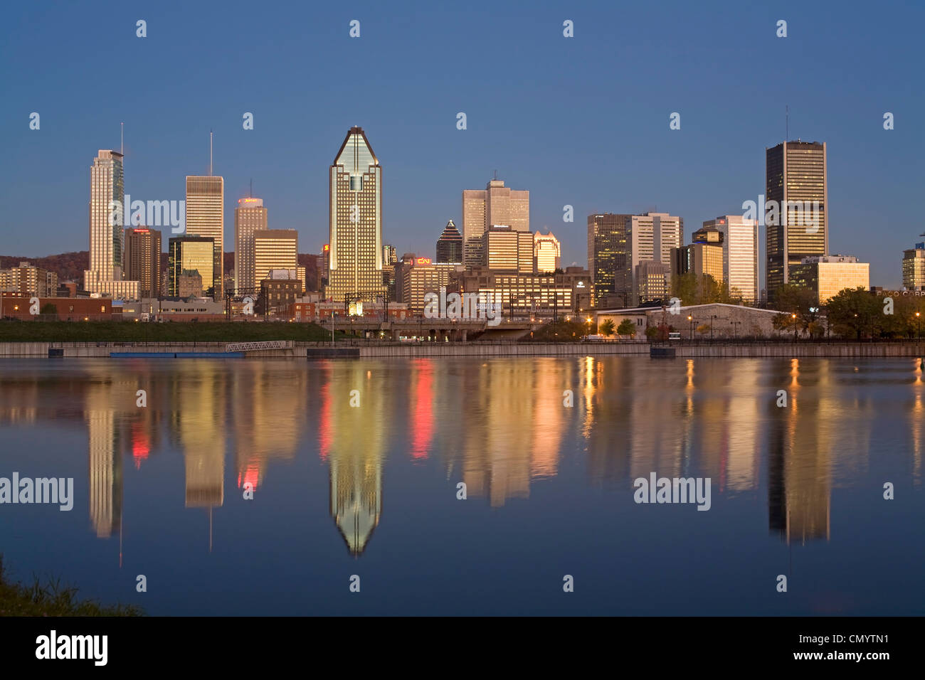 Early Morning View of Downtown Montreal Across Lachine Canal, Montreal ...