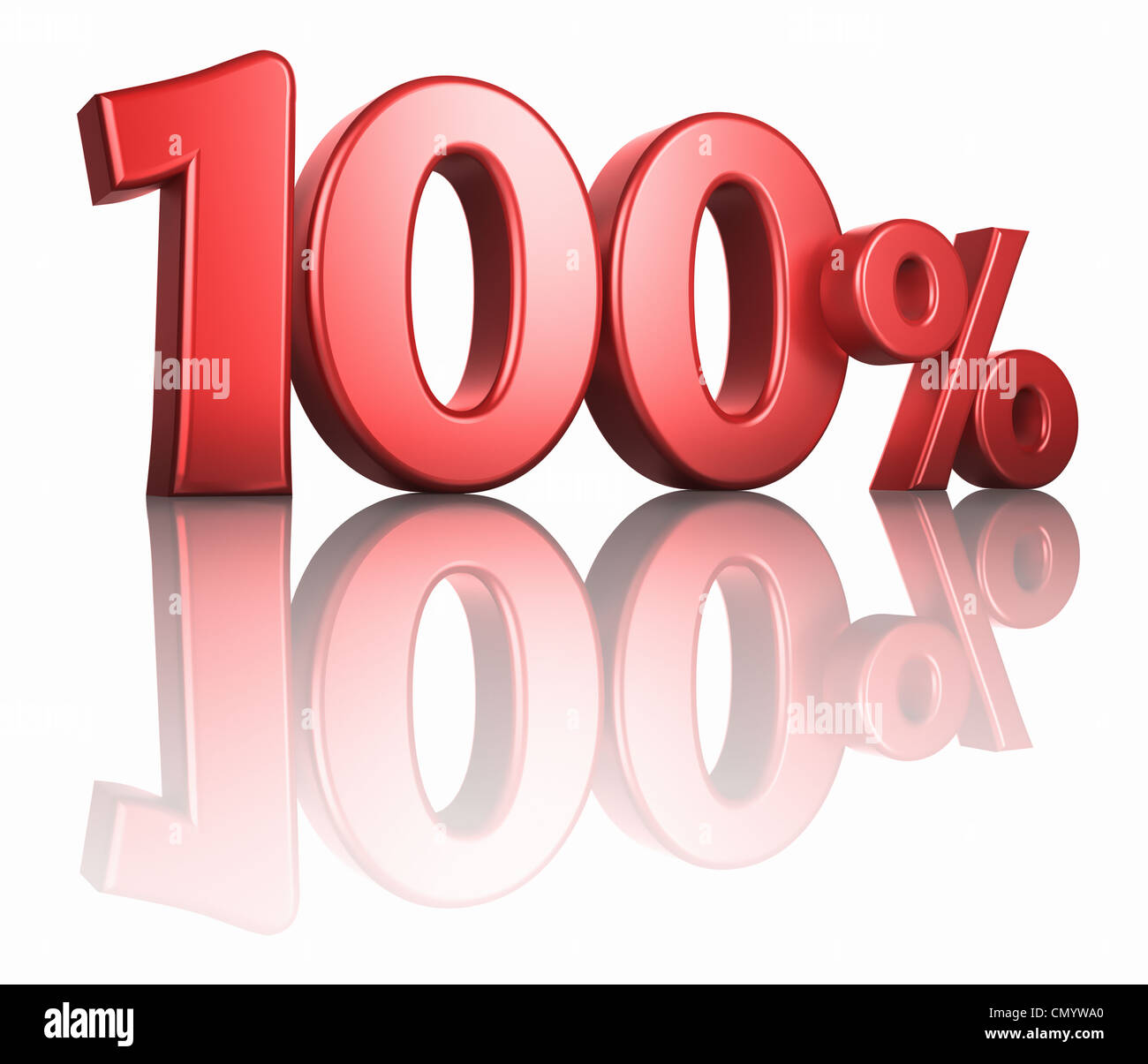 Glossy red one hundred percent on white background with mirror floor ...