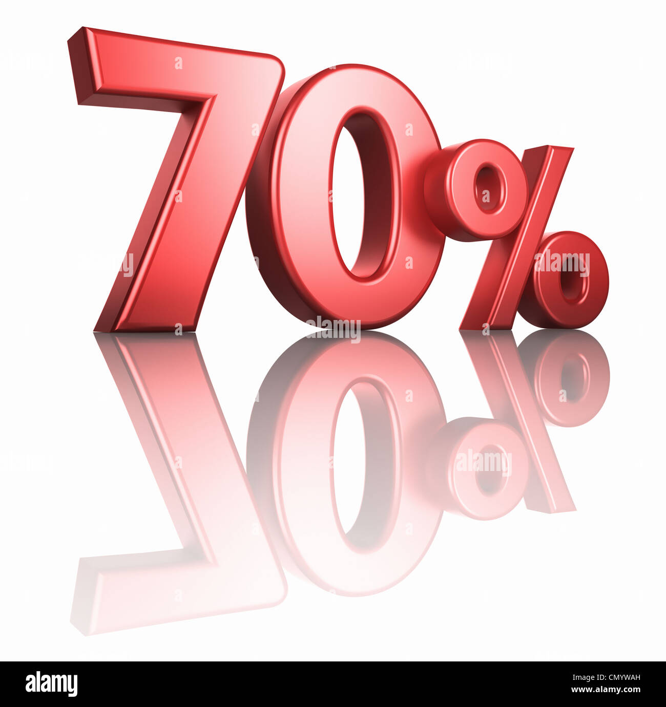 Glossy red seventy percent on white background with mirror floor, 3d ...