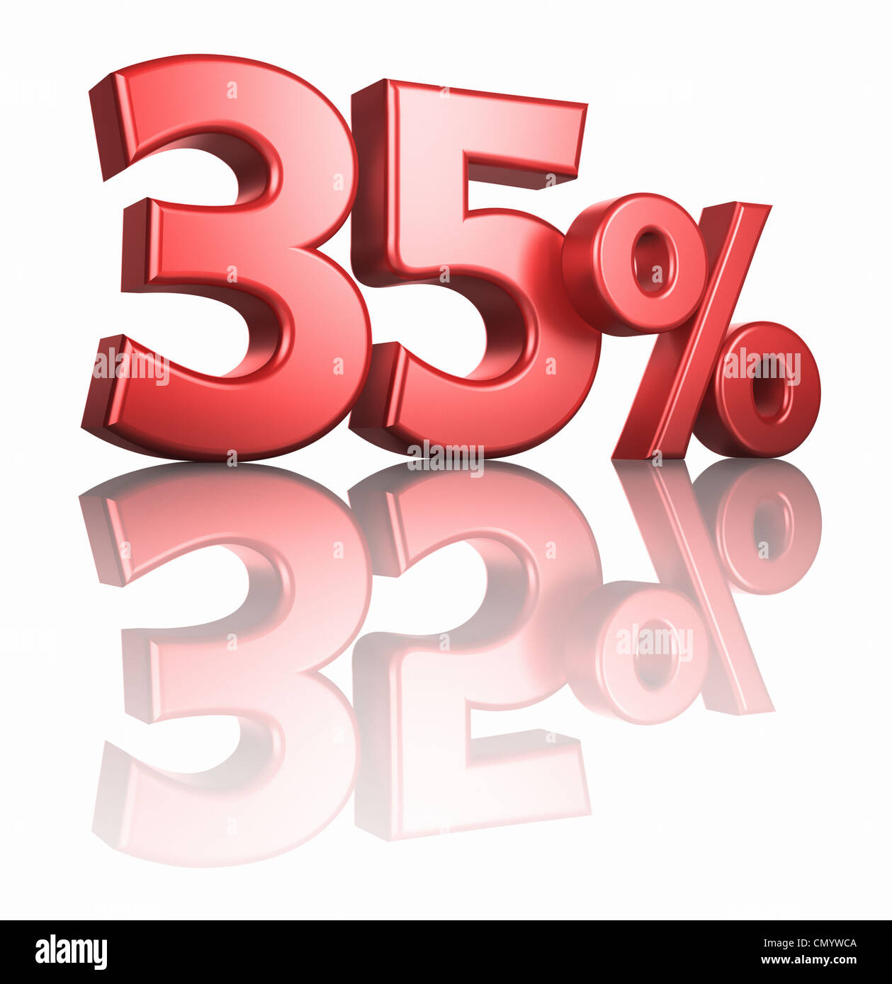 Glossy red thirty five percent on white background with mirror floor ...