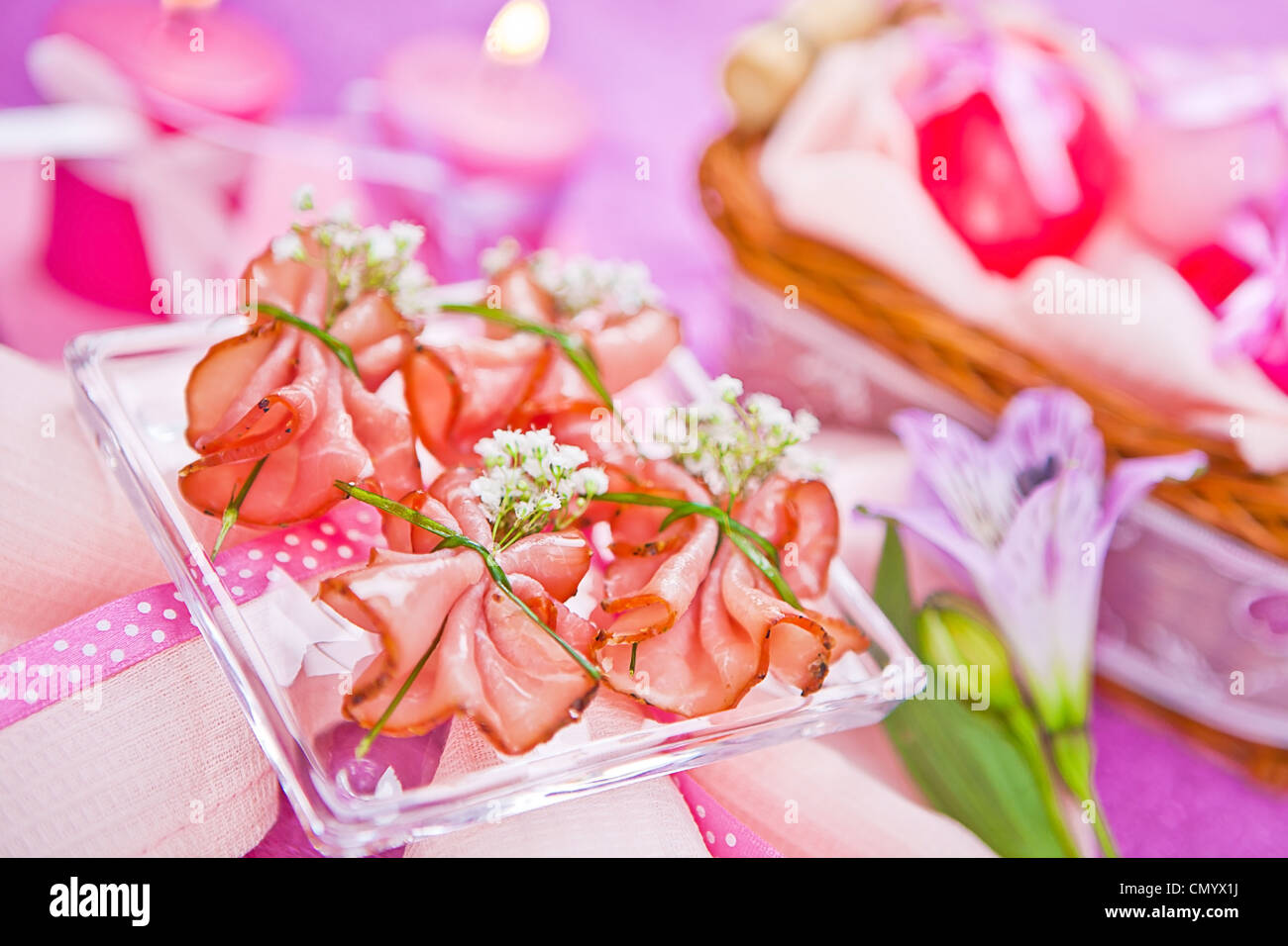 decorated piece of ham on the table Stock Photo - Alamy