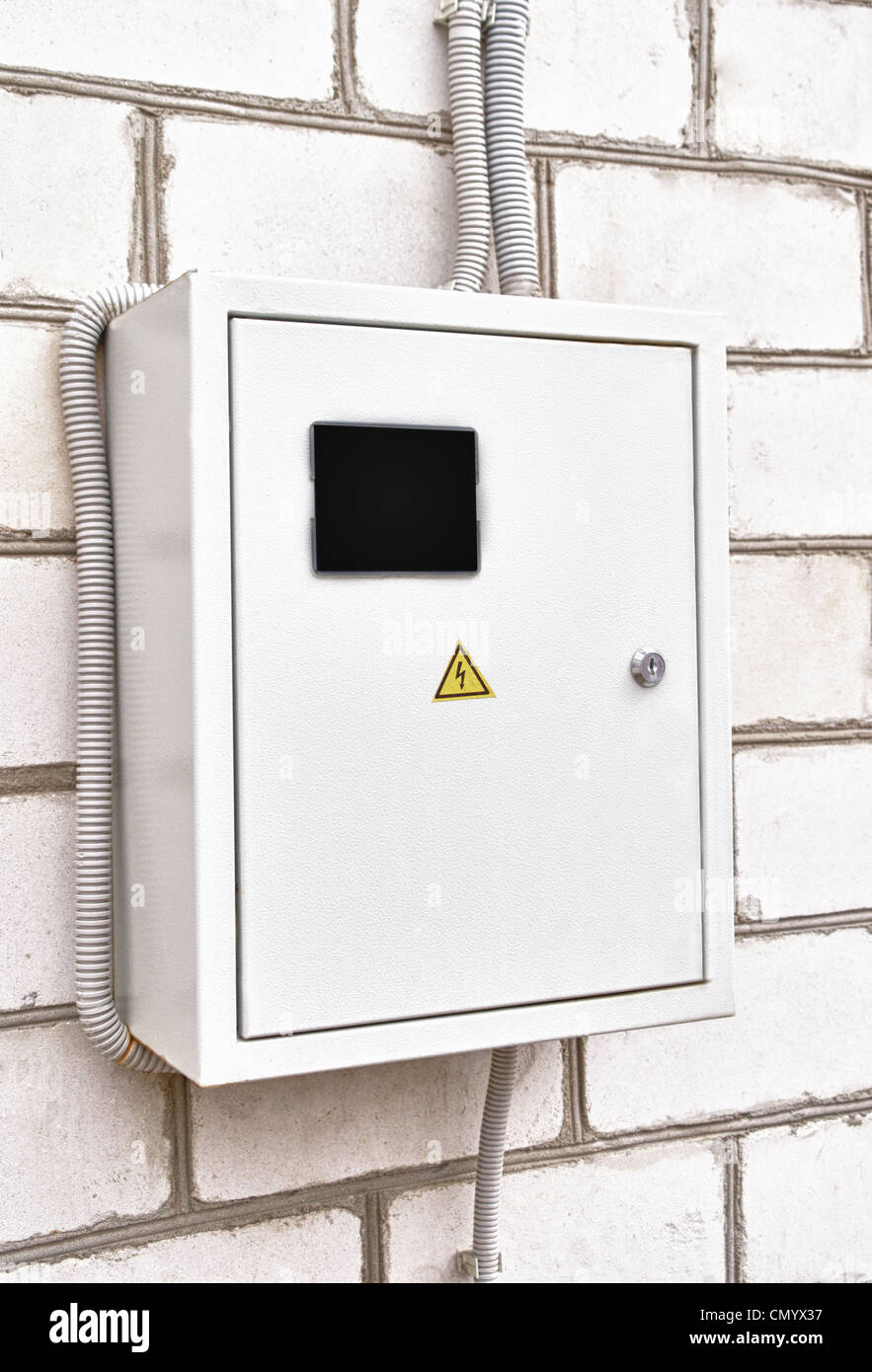 Electricity Control Box on house wall Stock Photo - Alamy