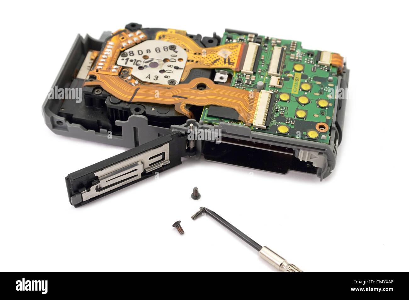 Technic Repair with screw electronic micro on white background Stock ...