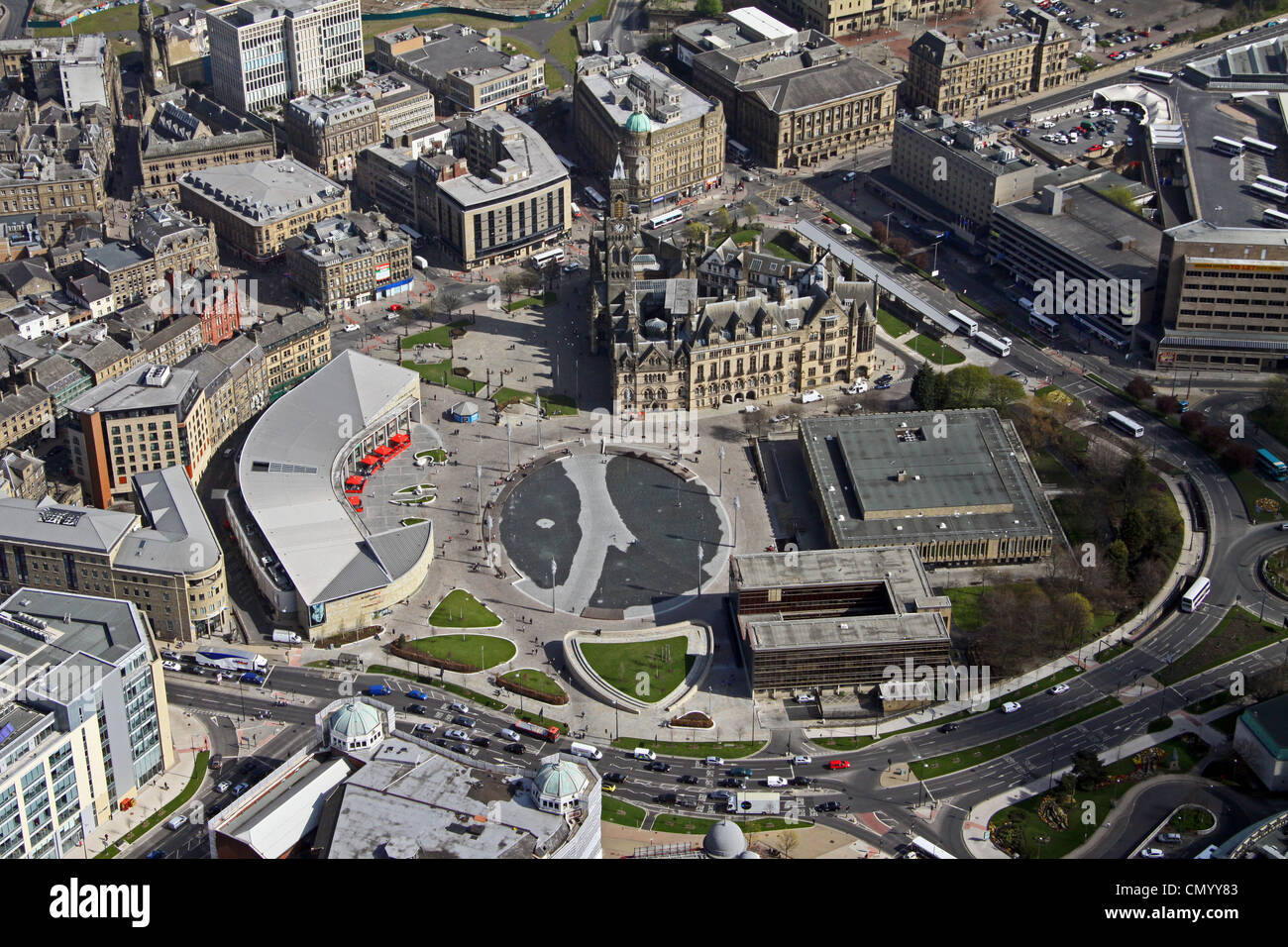 Aerial view of Centenary Square, Bradford, West Yorkshire Stock Photo ...