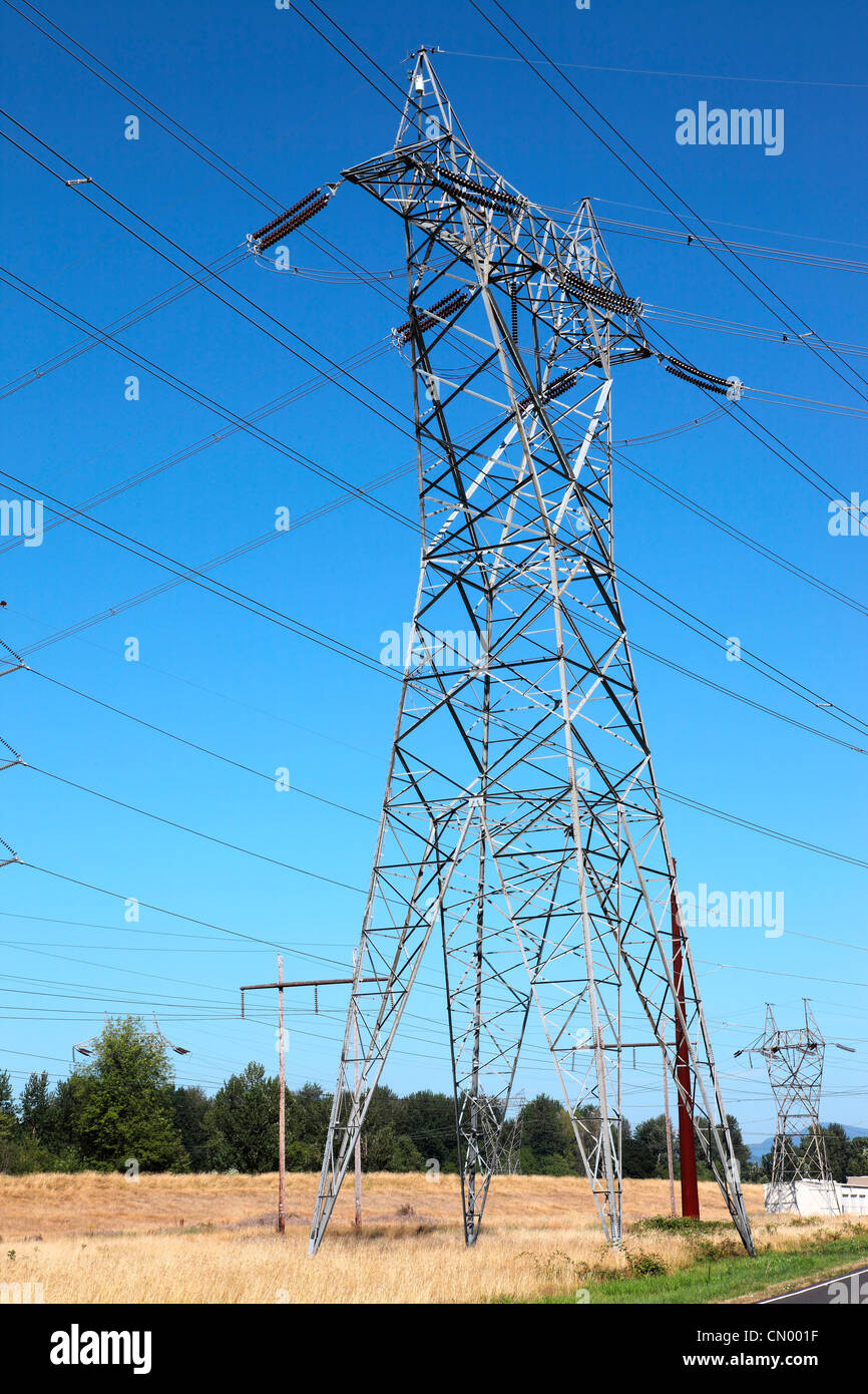 Electrical towers a distribution system, Oregon Stock Photo - Alamy