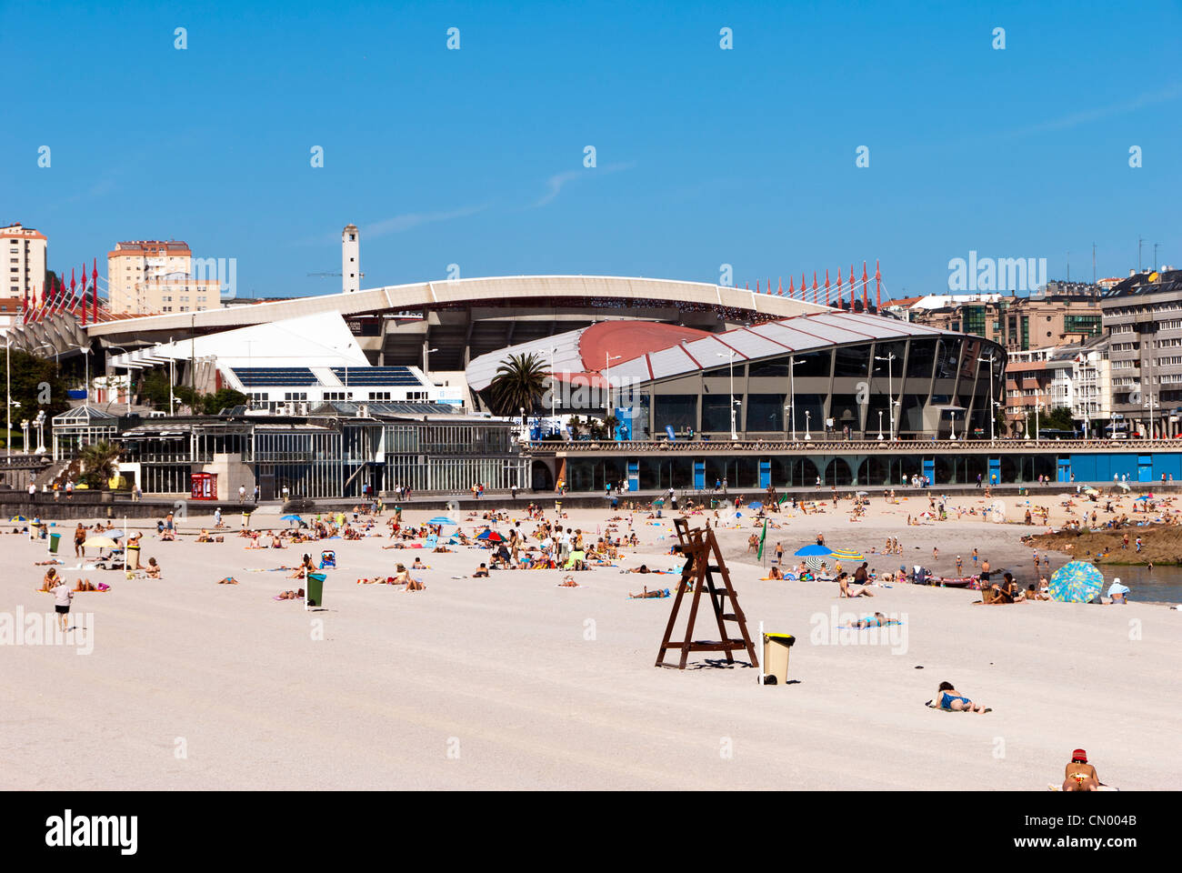 Playa de Riazor beach near the sport palace - Coruna, Galicia - Spain ...