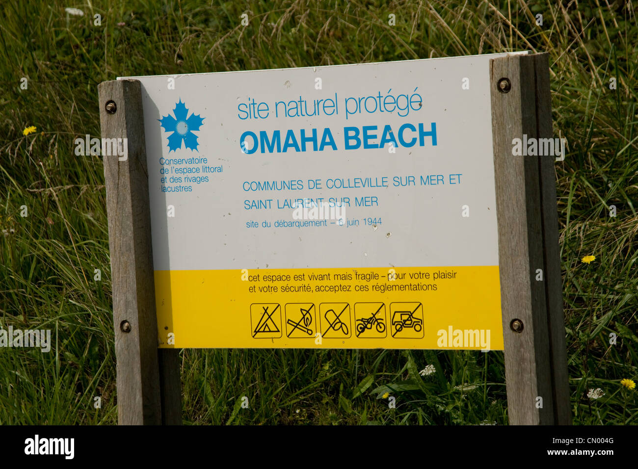 Protected zone sign at Omaha Beach in Normandy Stock Photo - Alamy