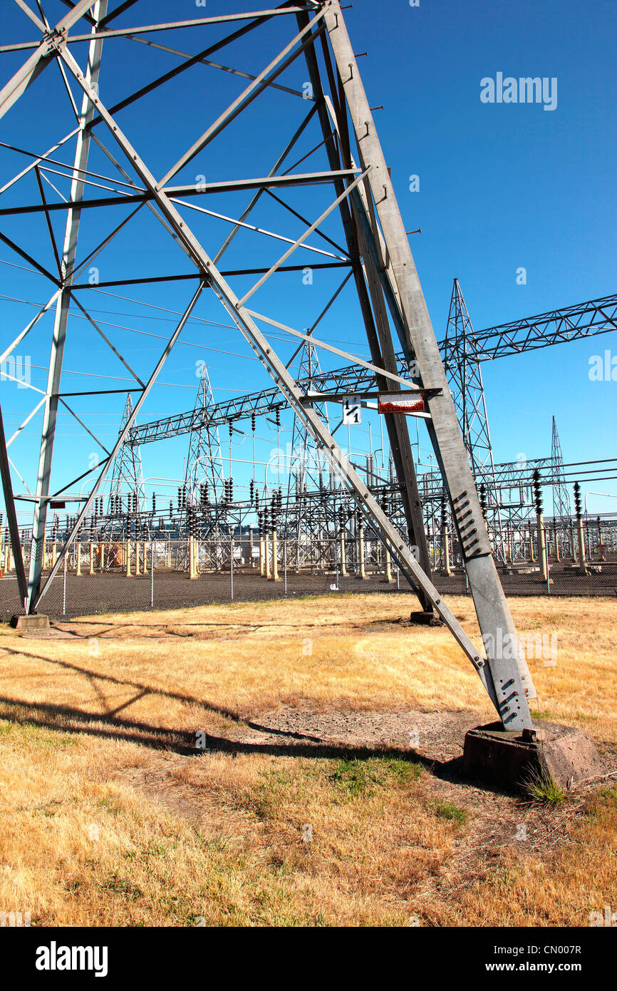 Electrical towers a distribution system, Oregon Stock Photo - Alamy