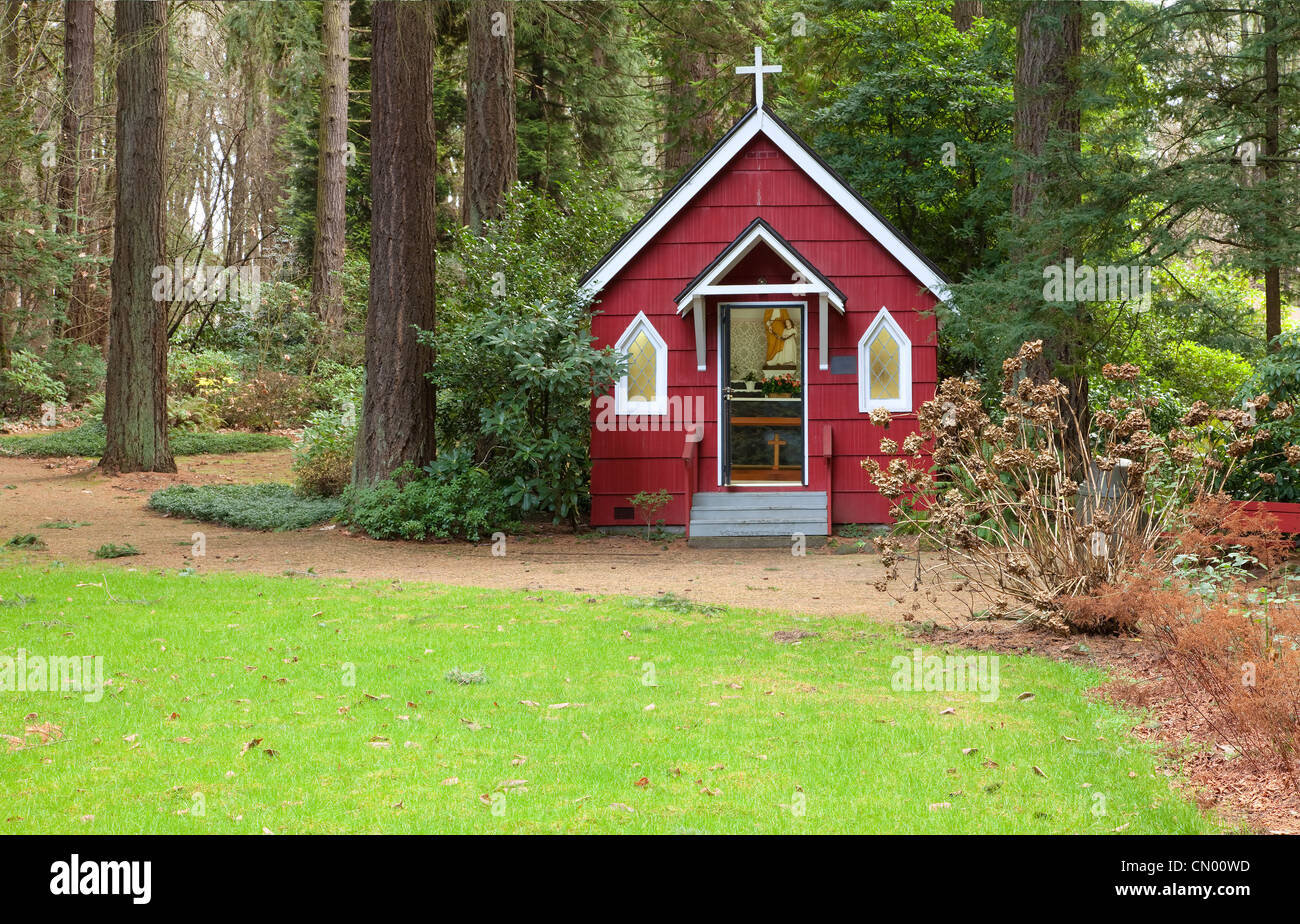 St. Ann's small red chapel in a forest, Portland Oregon Stock Photo - Alamy