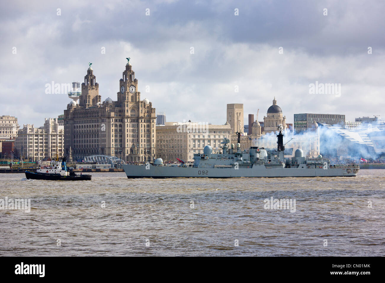 HMS Liverpool, leaving waterfront for decommissioning Stock Photo - Alamy