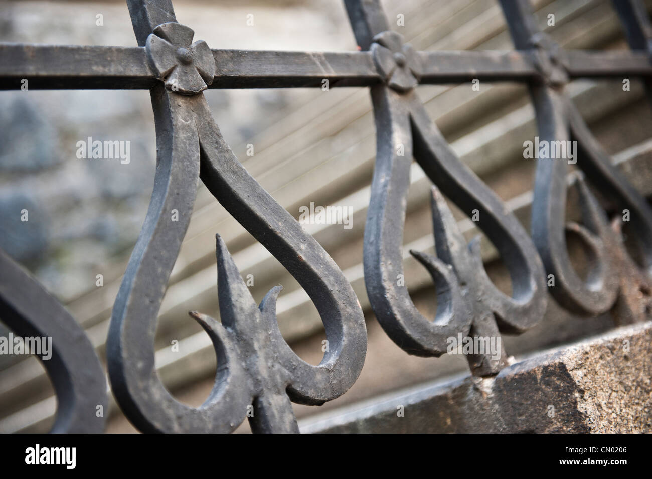 Upside down heart-shaped design on a steel border atop architectural ...