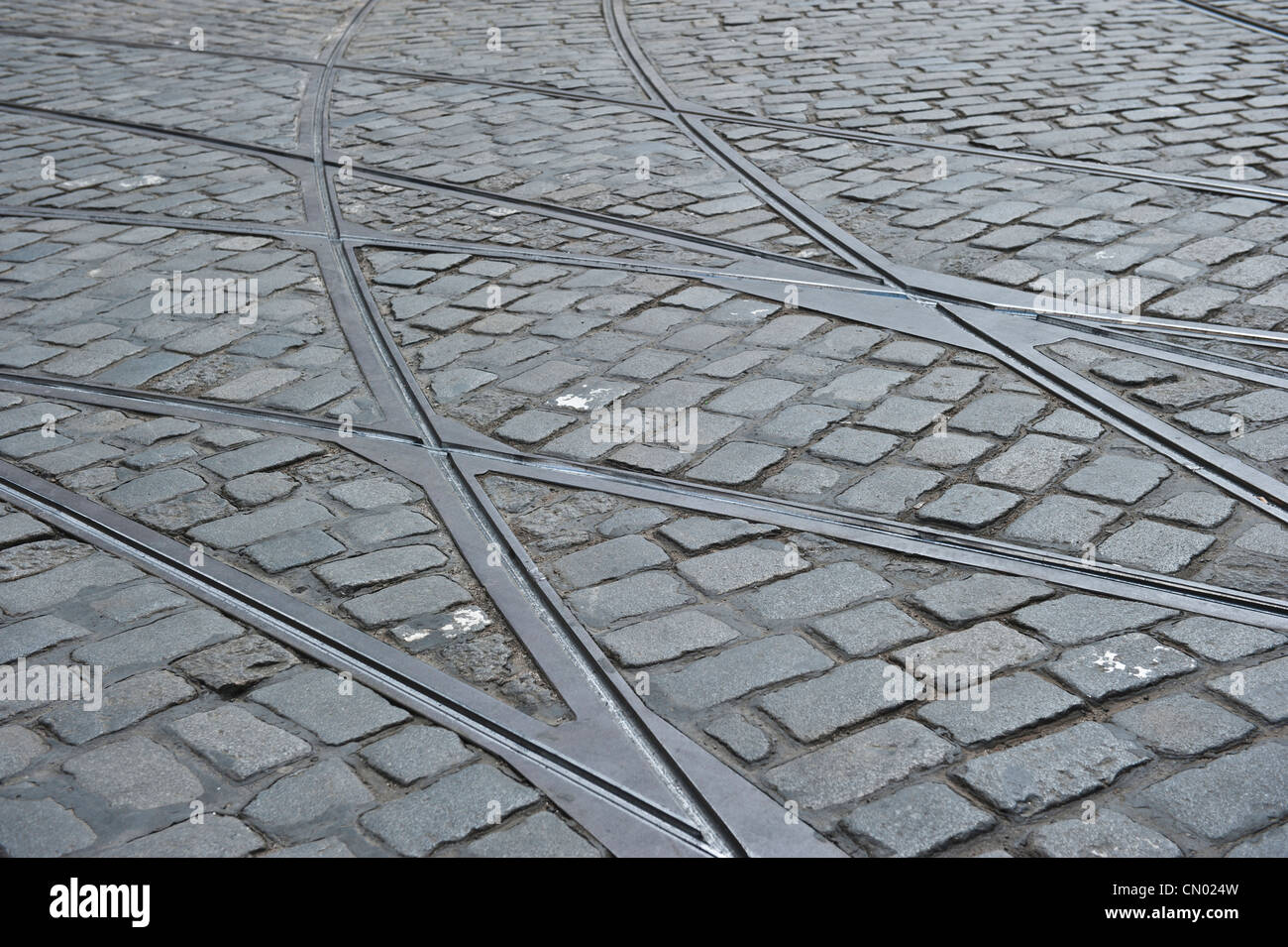 The pattern of tram tracks Stock Photo - Alamy