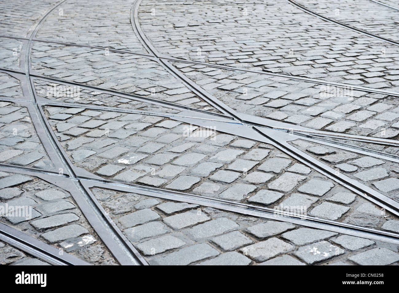 Grey tram and tracks hi-res stock photography and images - Alamy