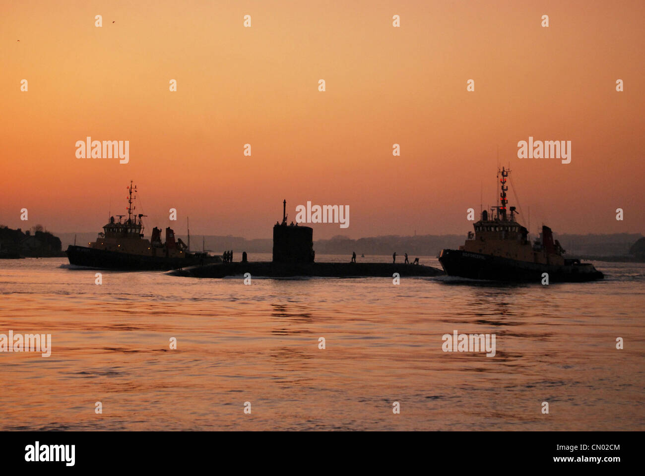 The Submarine HMS Turbulant departs from Plymouth at sunset for ...