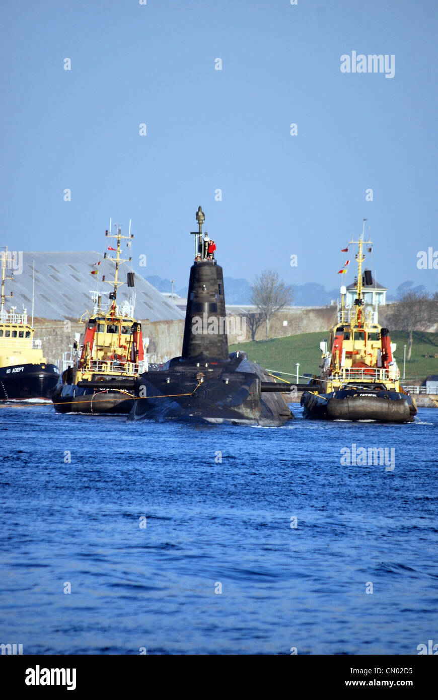Submarine HMS Vigilant departs Plymouth for sea trials in sunlight and ...