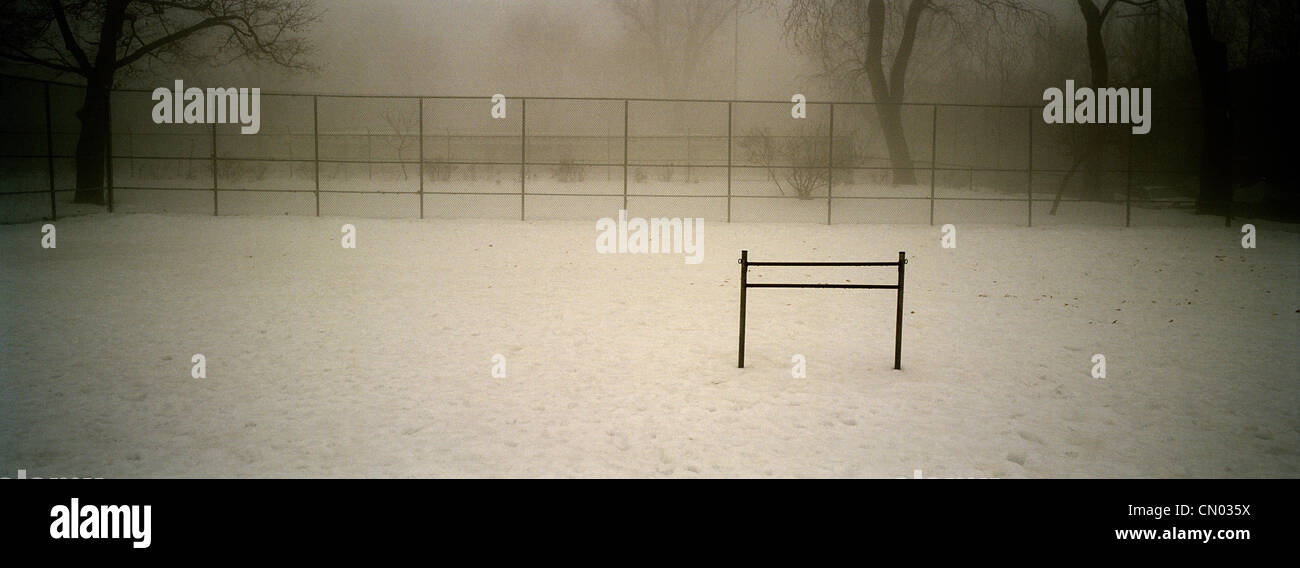 Tennis Net Support Poles Covered in Snow, Montreal, Quebec Stock Photo ...