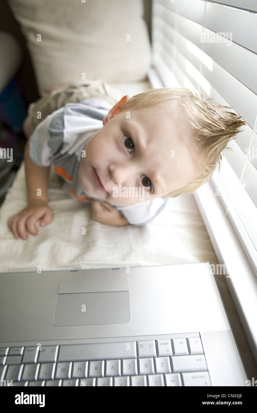 Boy on Laptop Computer, Vancouver, British Columbia Stock Photo - Alamy
