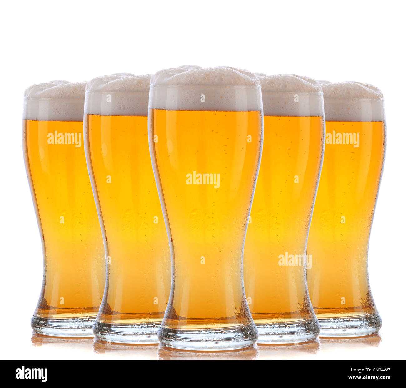 Five Beer Glasses arranged over a white background Stock Photo - Alamy