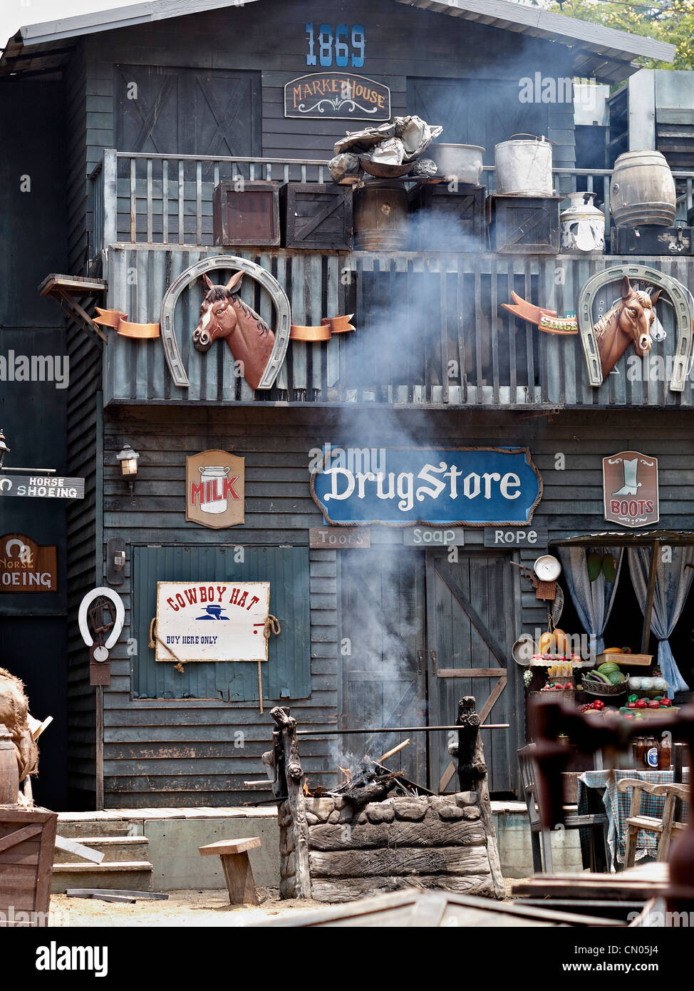 Vintage replica set at a Wild West cowboy show Stock Photo - Alamy