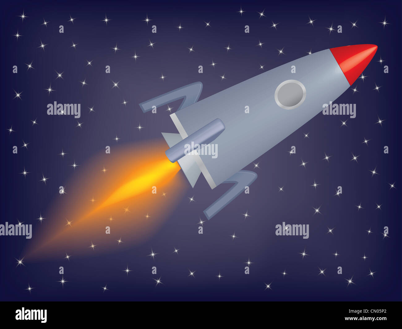 rocket flying in a space illustration Stock Photo - Alamy