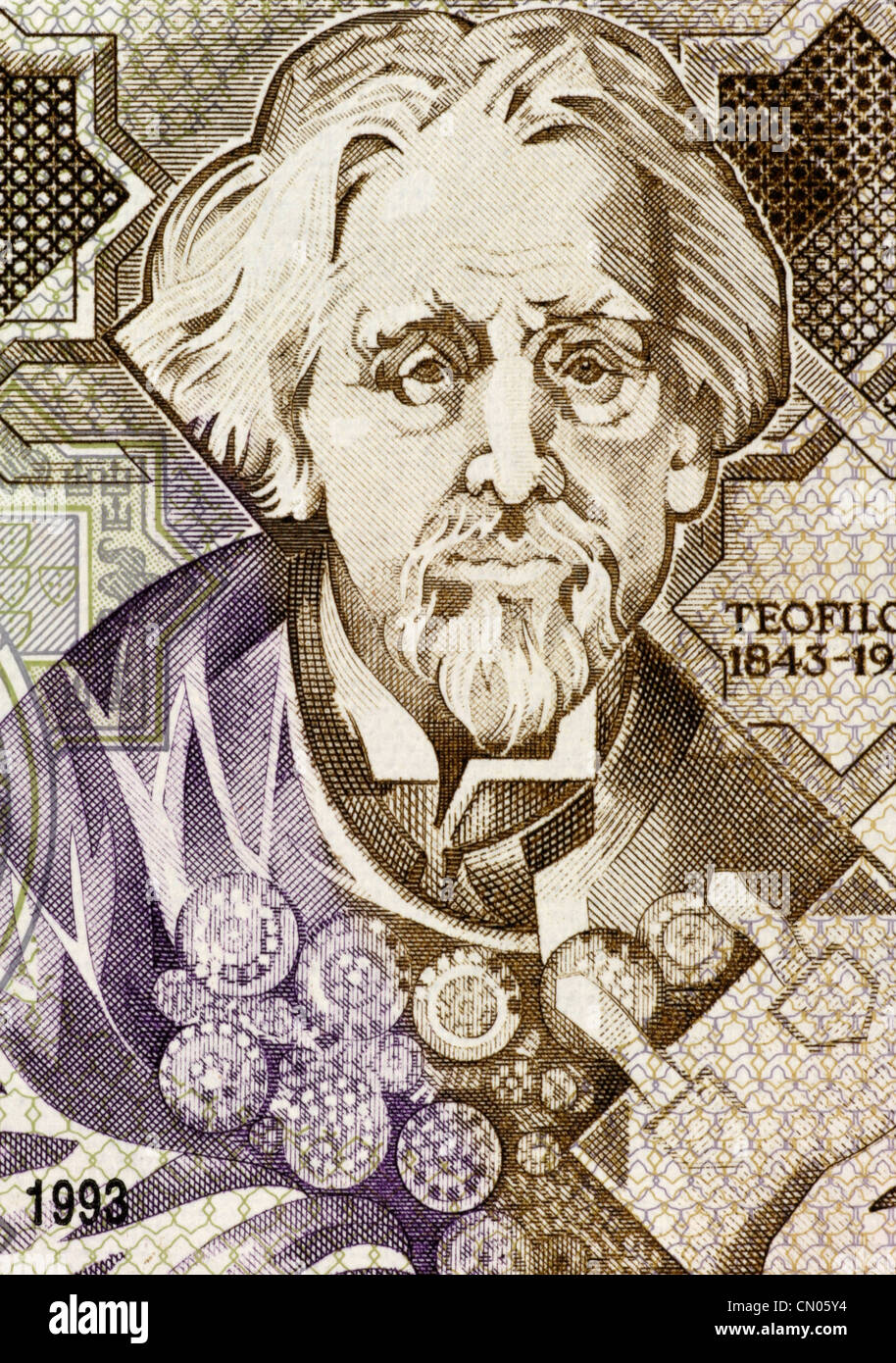 Teofilo Braga (1843-1924) on 1000 Escudos 1993 Banknote from Portugal ...