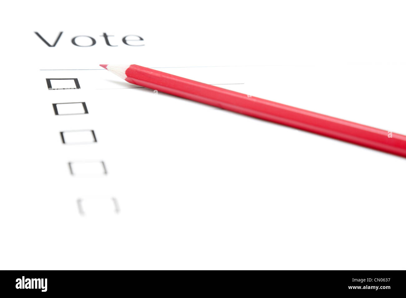 Voting bulletin with red pencil. Close-up photo with shallow depth of ...