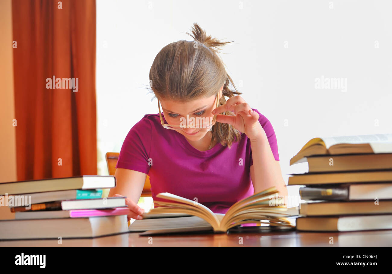 teenager girl learning Stock Photo - Alamy
