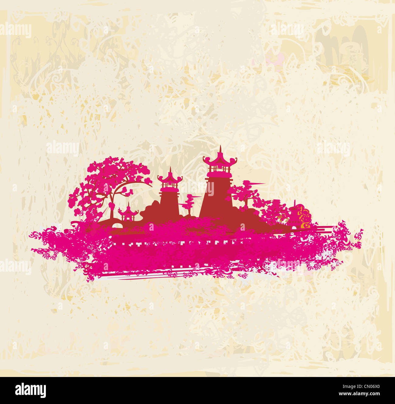 old paper with Asian Landscape Stock Photo - Alamy