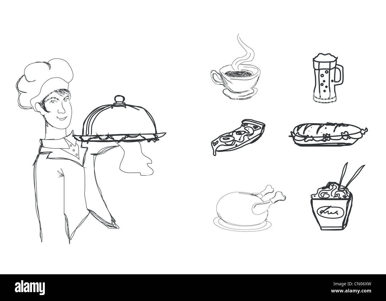 cooking food doodles set with chef Stock Photo - Alamy