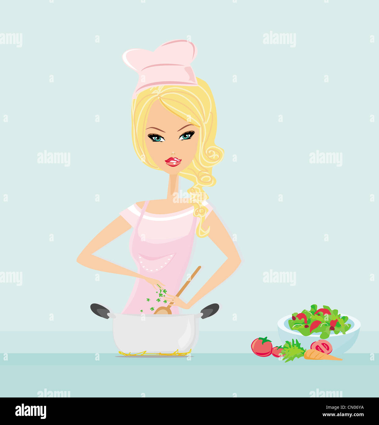 Beautiful lady cooking soup Stock Photo - Alamy