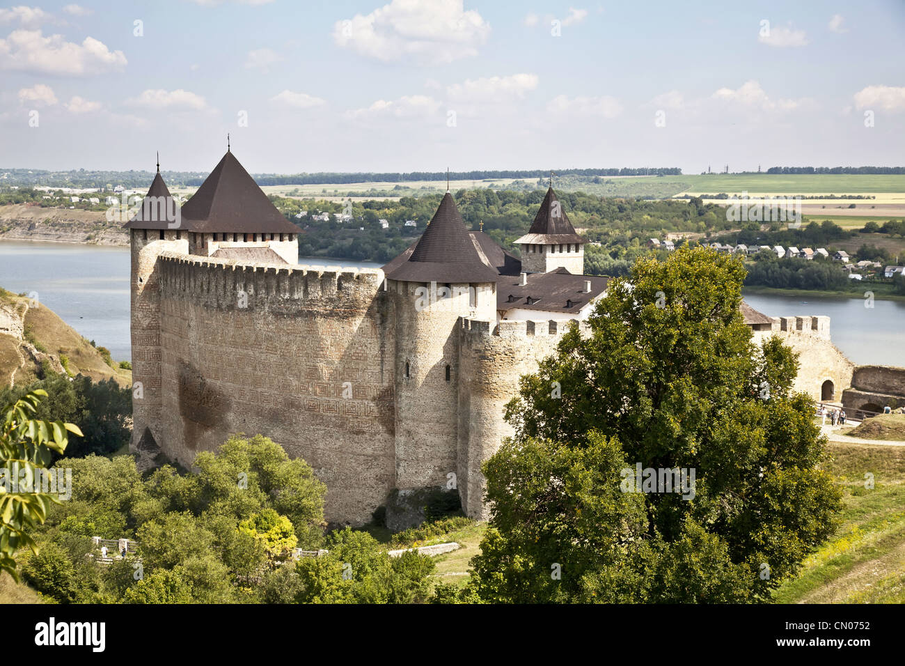 Hotin castle tower with ruins in summer in ukraine Stock Photo - Alamy