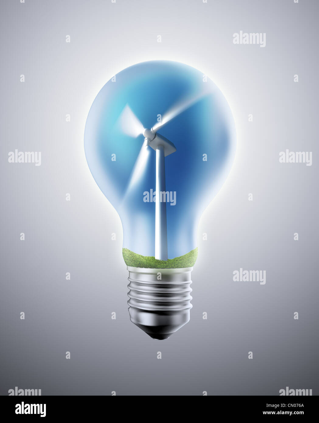 Wind turbine inside a light bulb - wind energy concept Stock Photo - Alamy