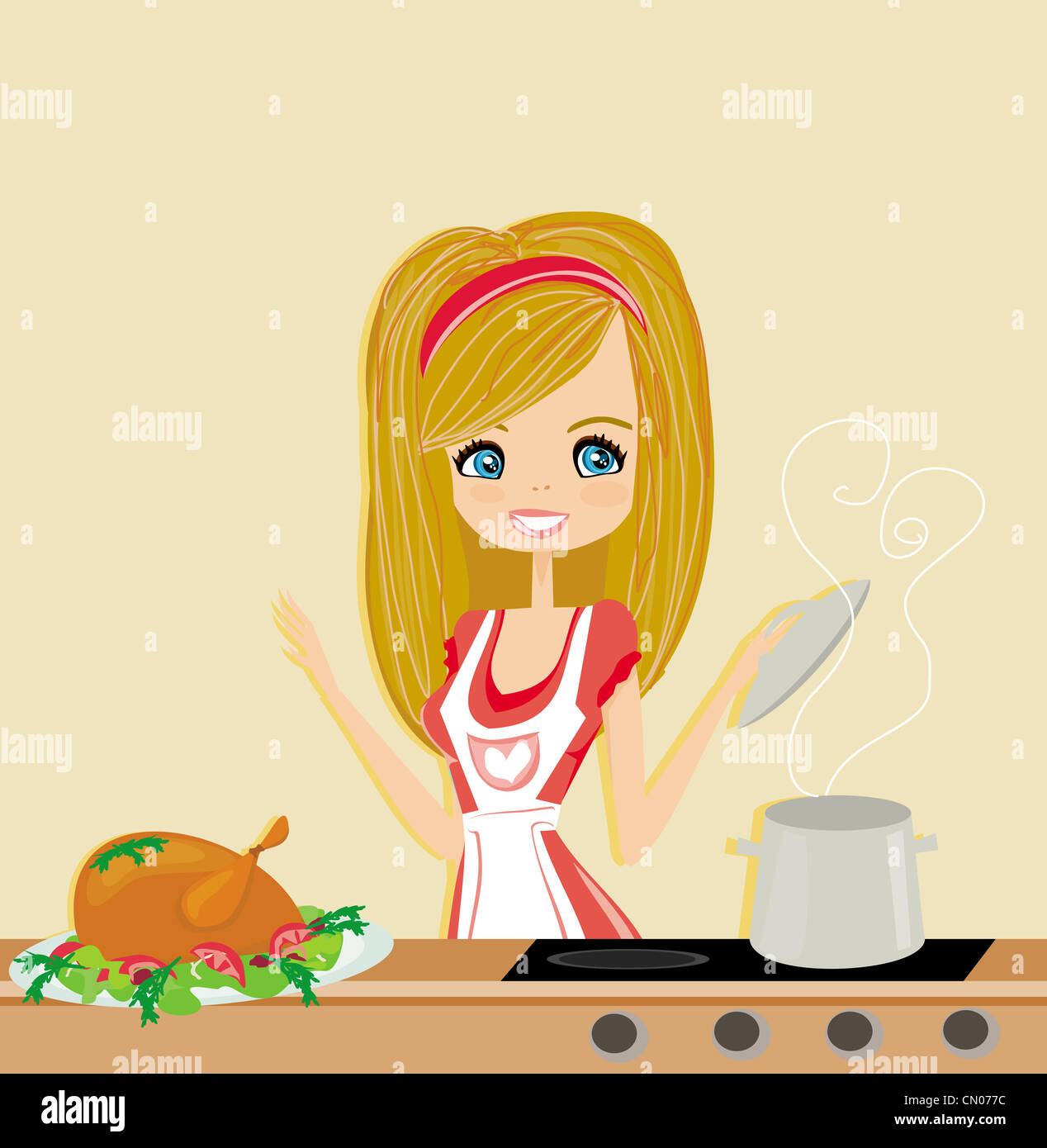 Beautiful lady cooking chicken Stock Photo - Alamy