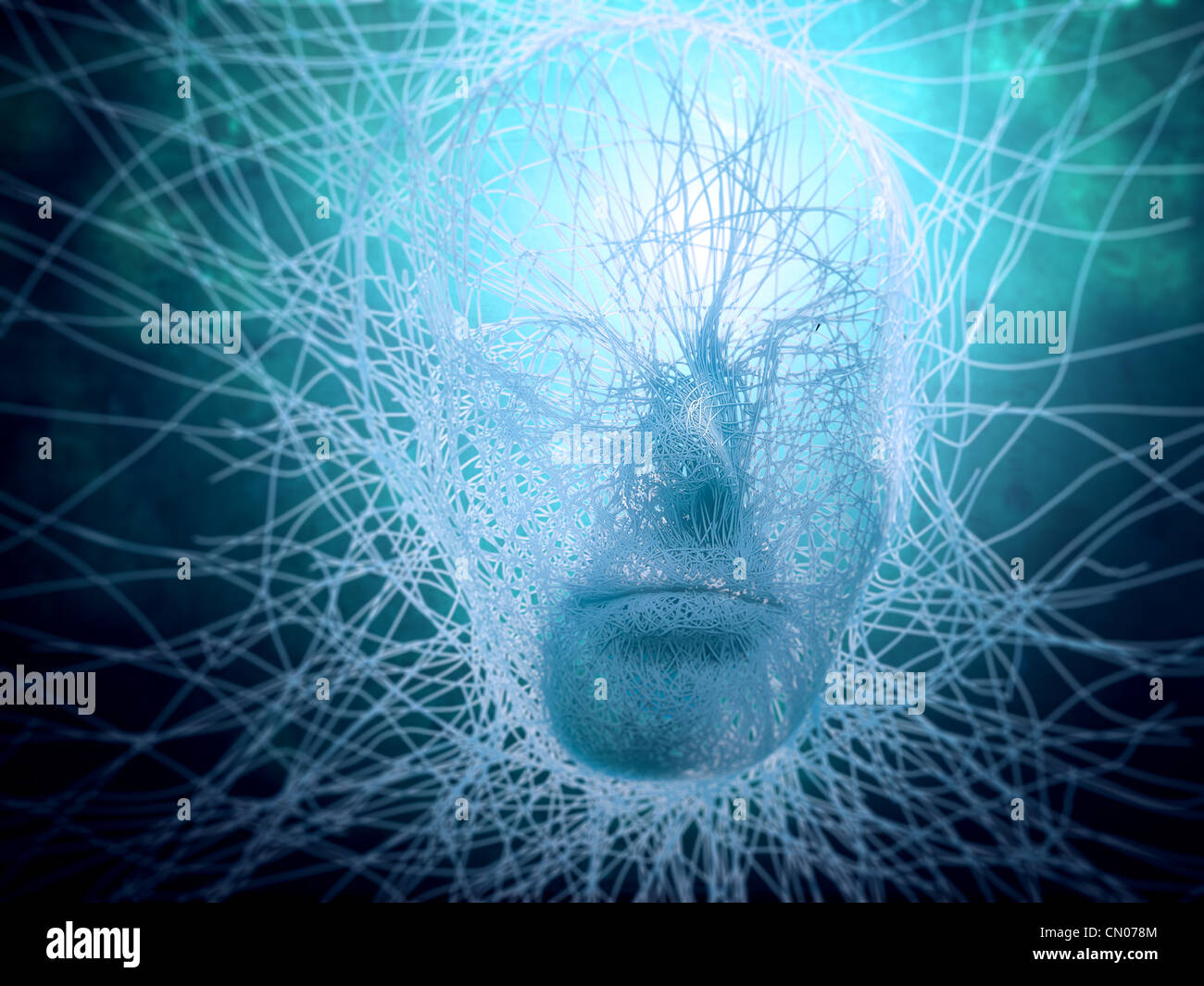 Artificial intelligence concept - abstract face build out of strings ...