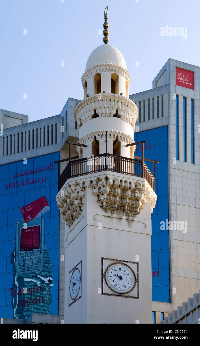 Bahrain, Manama, the minaret of the Kanoo mosque, in the city center ...