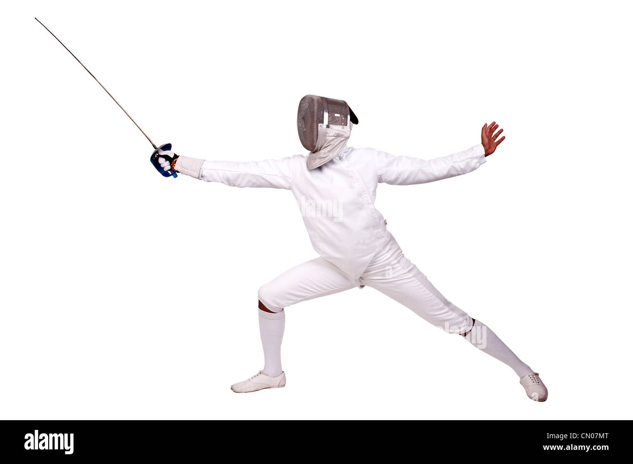 Male fencer isolated in white Stock Photo - Alamy