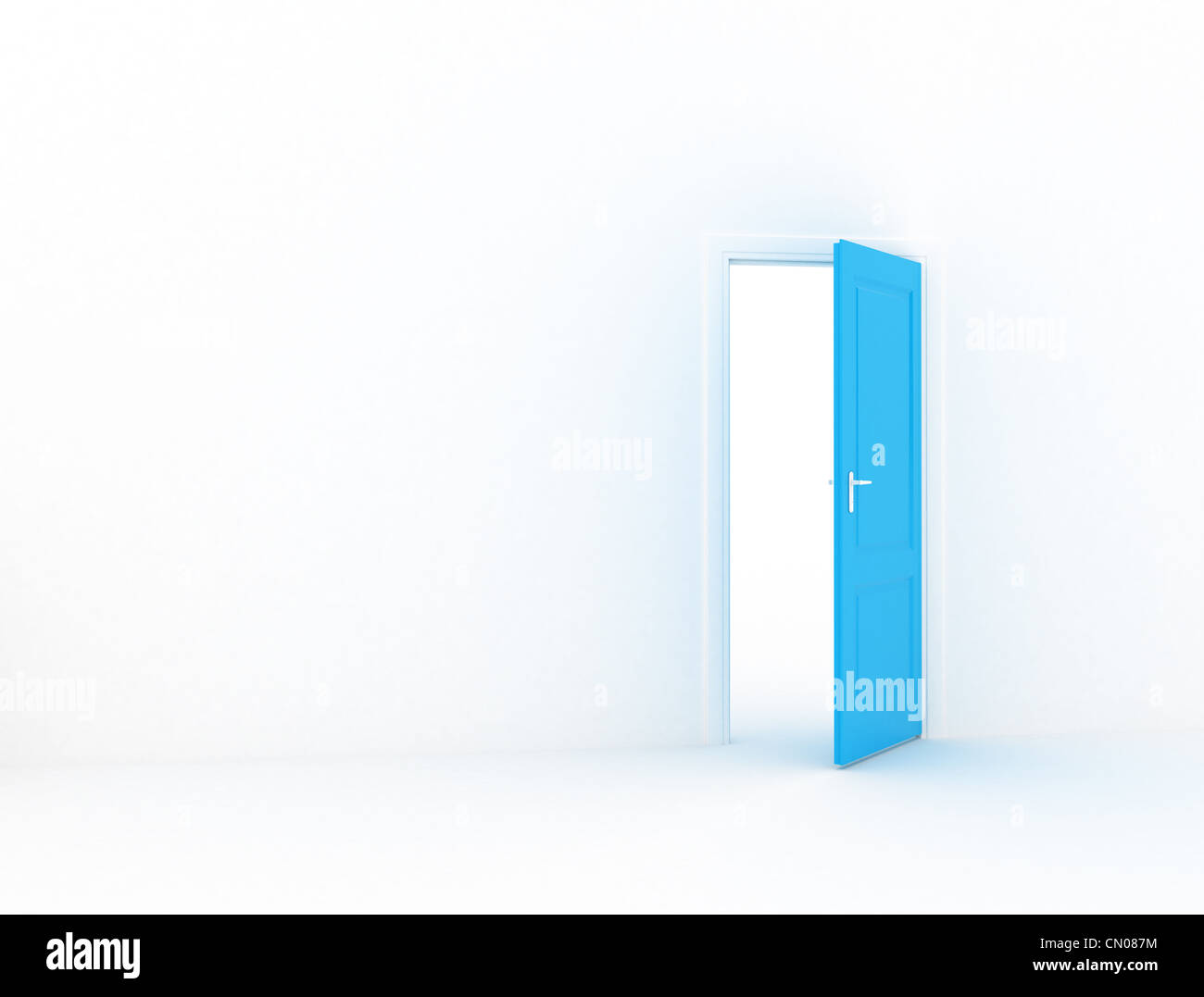 Opening blue door and white wall Stock Photo - Alamy