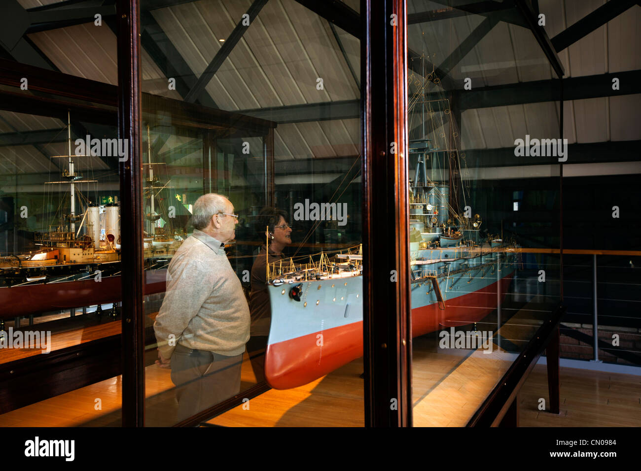 UK, Cumbria, Barrow in Furness, Dock Museum, visitors looking at ...