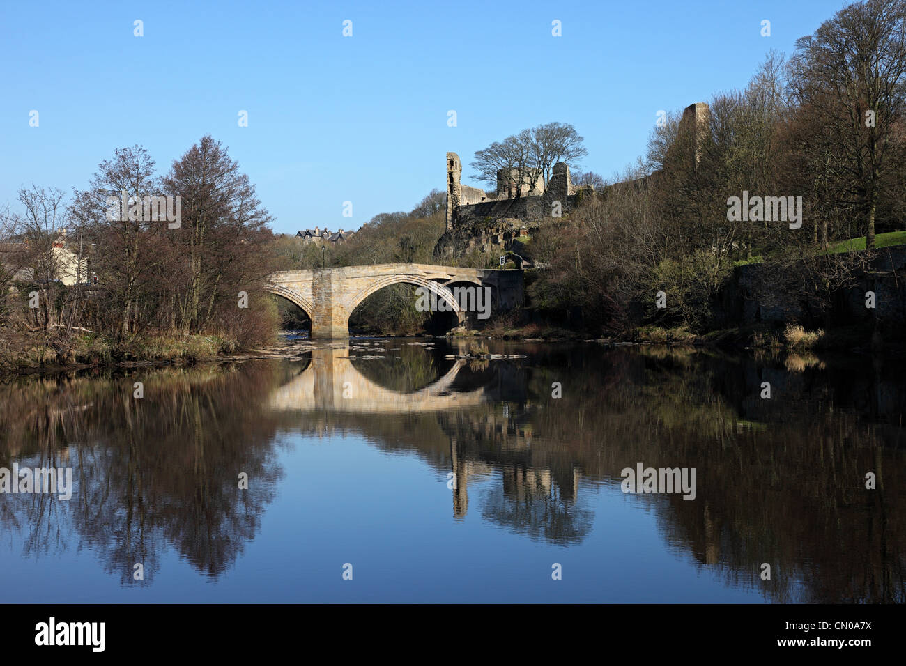 Bridge over the River Tees with the Castle Behind Barnard Castle County ...