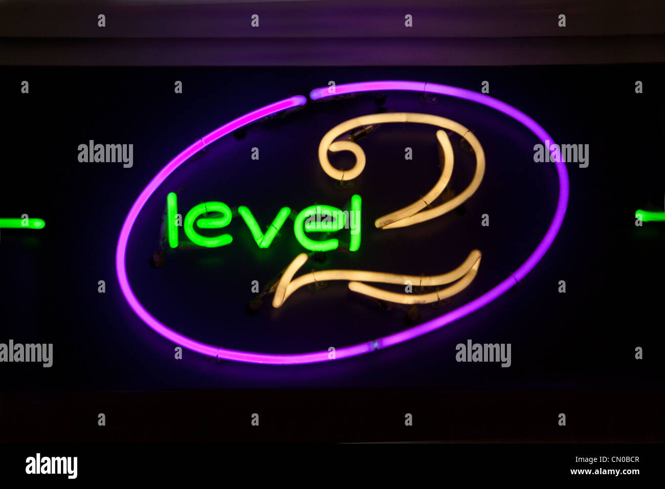 Level 2 sign in neon lights Stock Photo - Alamy
