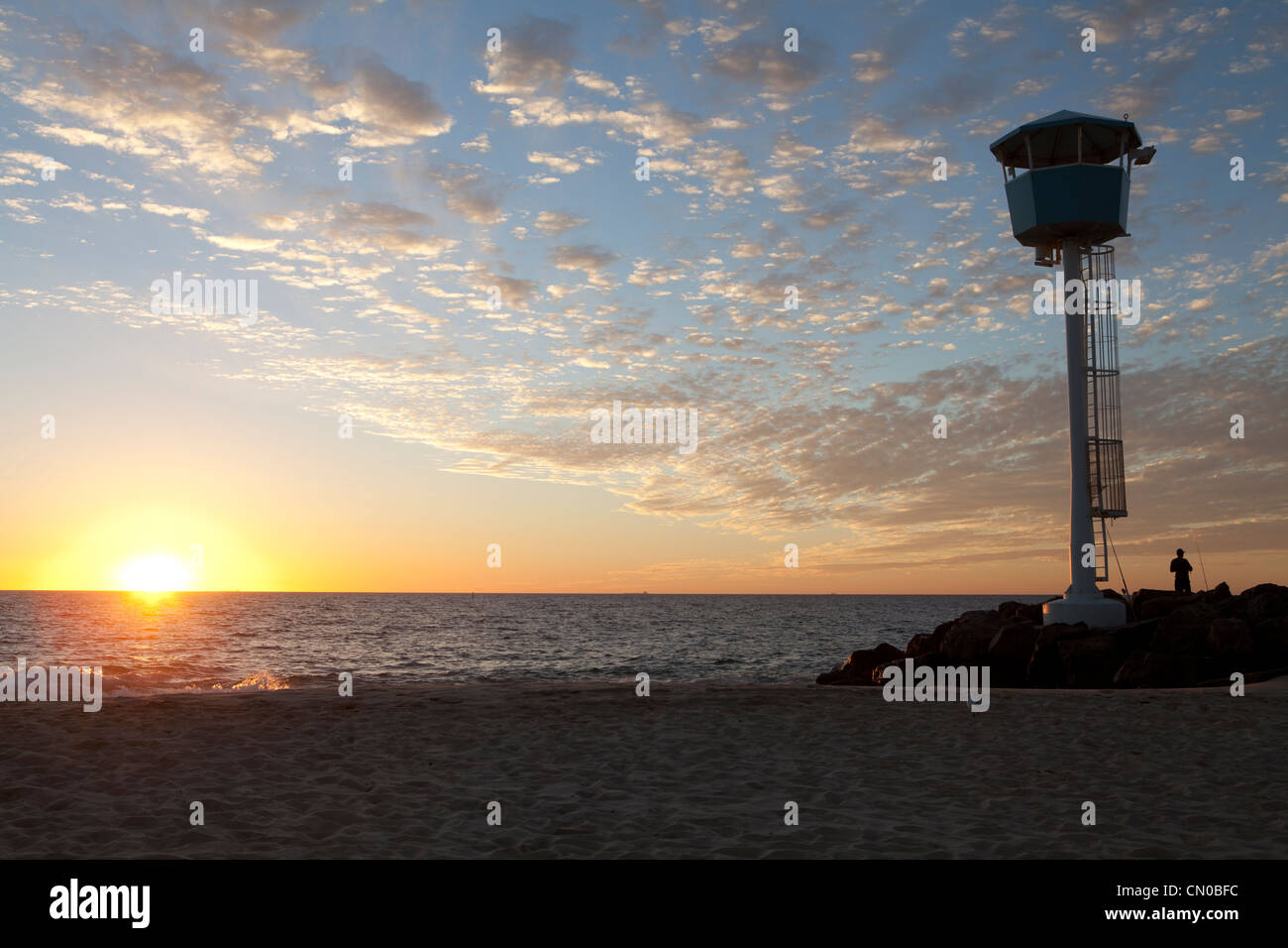 View of the Lifeguard lookout on City Beach in Perth during Sunset ...