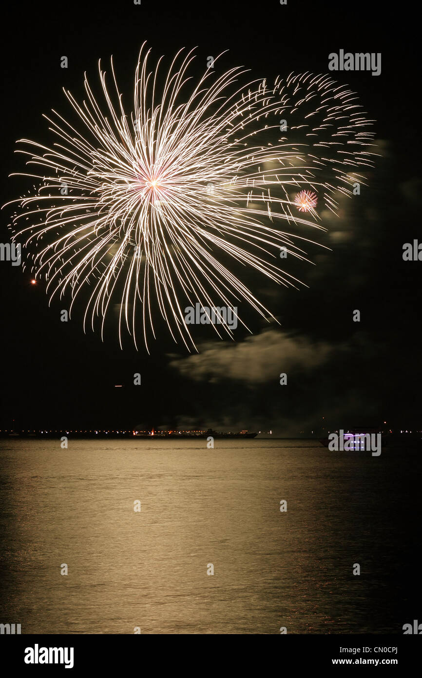 colorful huge fireworks display and reflection Stock Photo - Alamy