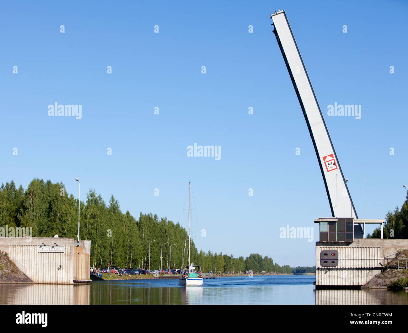 Movable bridge / draw bridge at Saimaa Canal Finland opened for ...