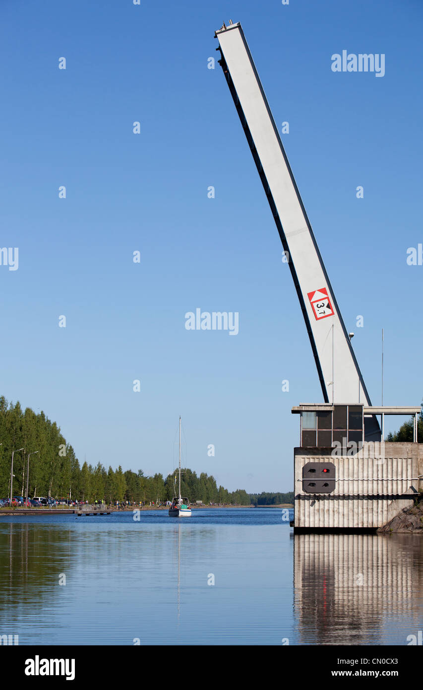 Movable bridge / draw bridge at Saimaa Canal Finland opened for ...
